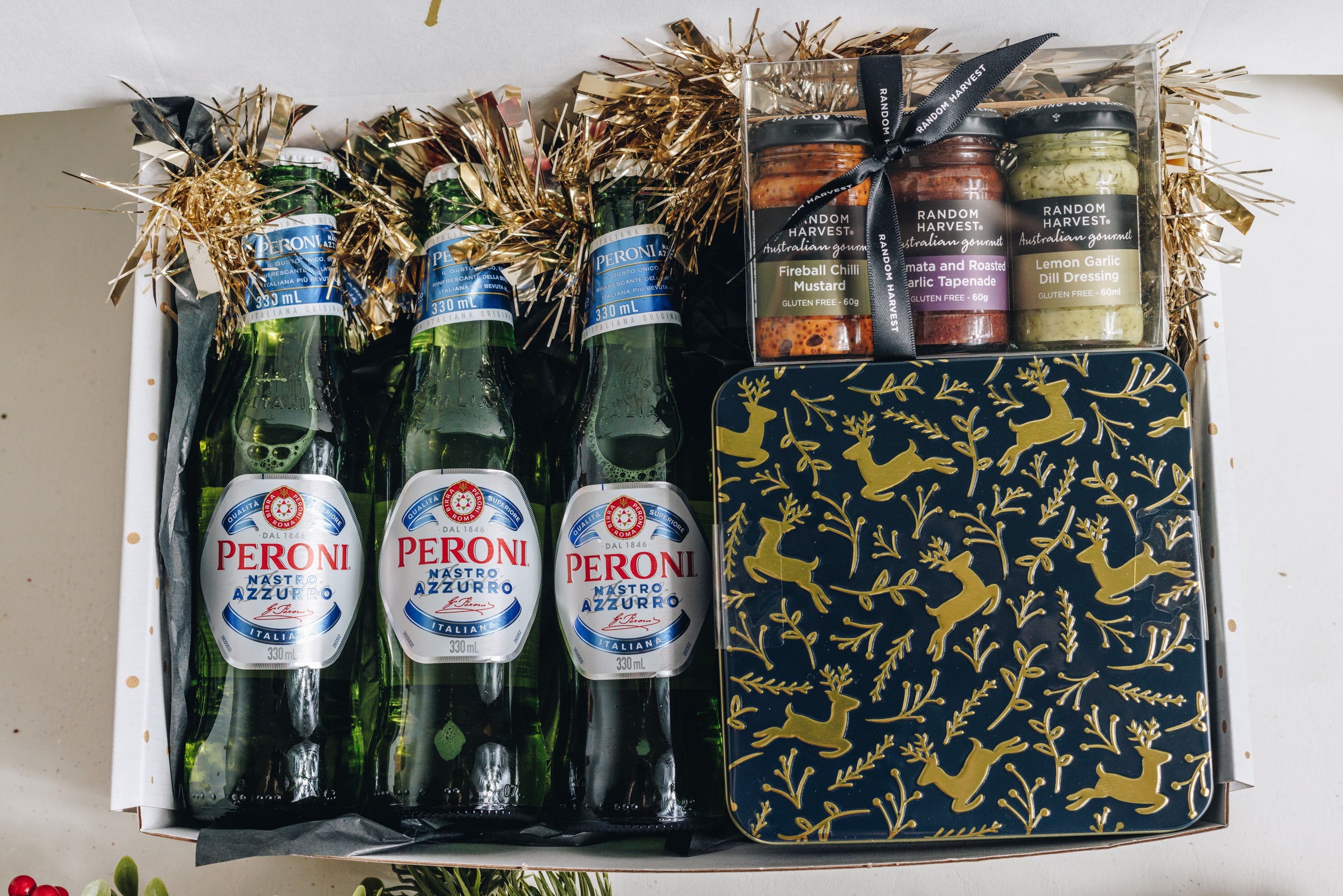 Peroni and Random Harvest gift hamper